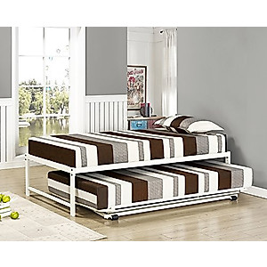 Kings Brand Furniture Twin Size White Metal Platform Bed With Pop Up Trundle