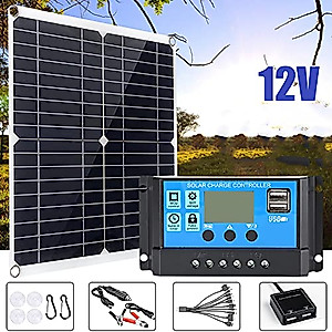 Solar Panel Kit 12V with 100A Solar Charge Controller, Dual 5V USB Outputs Solar Panel Controller Combo for Caravan Boat