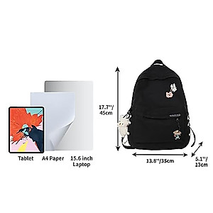 BILIPOPX Kawaii Backpack with Cute Accessories Aesthetic 15.6 Inch Laptop Backpack Pin Plush Pendant (Black,Single Backpack)