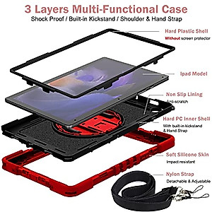 Tablet PC Case Shockproof Durable Protective Cover Durable 360 Degree Rotating Bracket Case Compatible with Samsung Galaxy Tab A8 10.5-Inch 2021 (SM-X200/X205/X207) Protective Cover (Color : Red+Blac