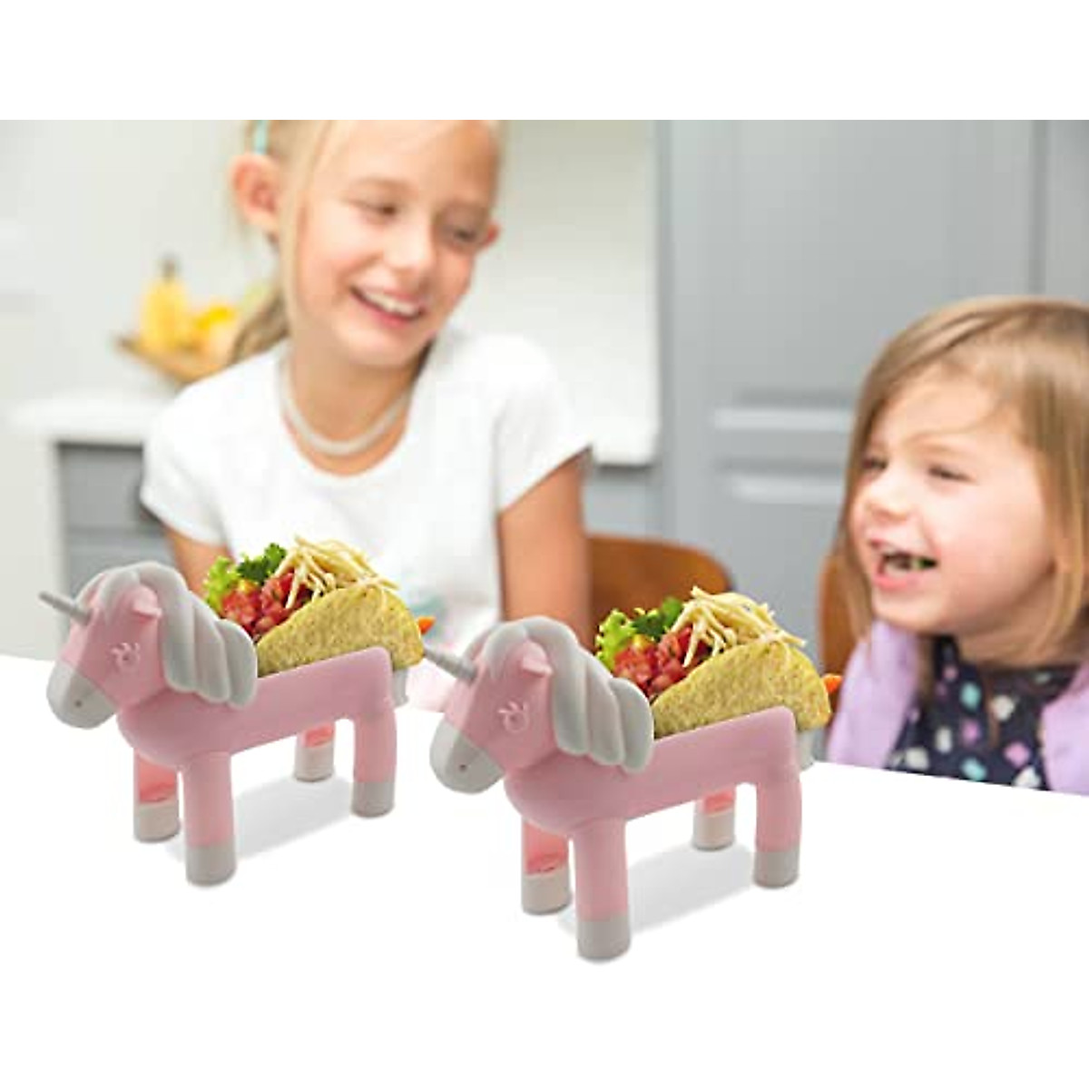 Unicorn Taco Holder Kids Plate Animal Food Holder, Cute Pink Novelty Taco Stand Holds 2 Taco Shells, Funny Taco Accessories for Fun Taco Tuesday Party