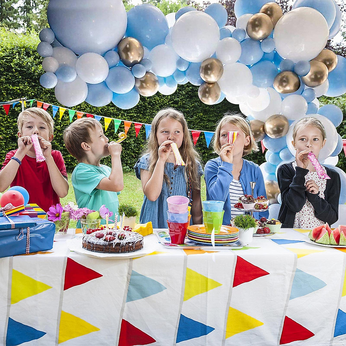 Blue White Gold Balloon Arch Garland Kit - 127pcs Latex Balloons Set for Graduation Wedding Birthday Baby Shower Party Decoration