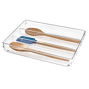 iDesign Linus Plastic Kitchen Drawer Utensil Organizer, Divided Storage Container for Silverware, Spatulas, Gadgets, 3.8" x 10.5" x 2" - Clear
