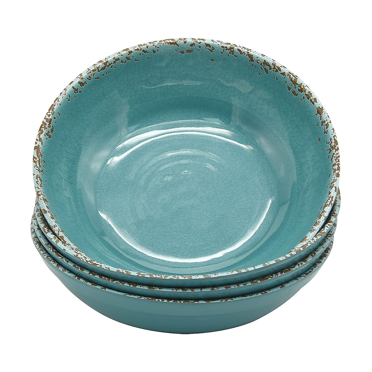 LOK-OSEMILE Gourmet Art Crackle 8.1" Melamine Salad and Pasta Bowls - Aquamarine 32 oz Set of 4
