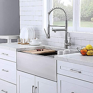 VESLA HOME 33 inch Farmhouse Sink, 304 Stainless Steel Single Bowl Workstation Kitchen Sink, Handmade 16 Gauge 9 inch Deep Apron Sink Farm Sink with Accessories