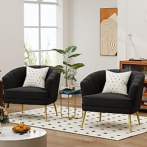 SHINEBOOM Velvet Accent Chairs for Living Room Bedroom Office Leisure Upholstered Single Sofa Chair Arm Chair Comfy Chair Reading Club Coffee Chair with Metal Legs, Black