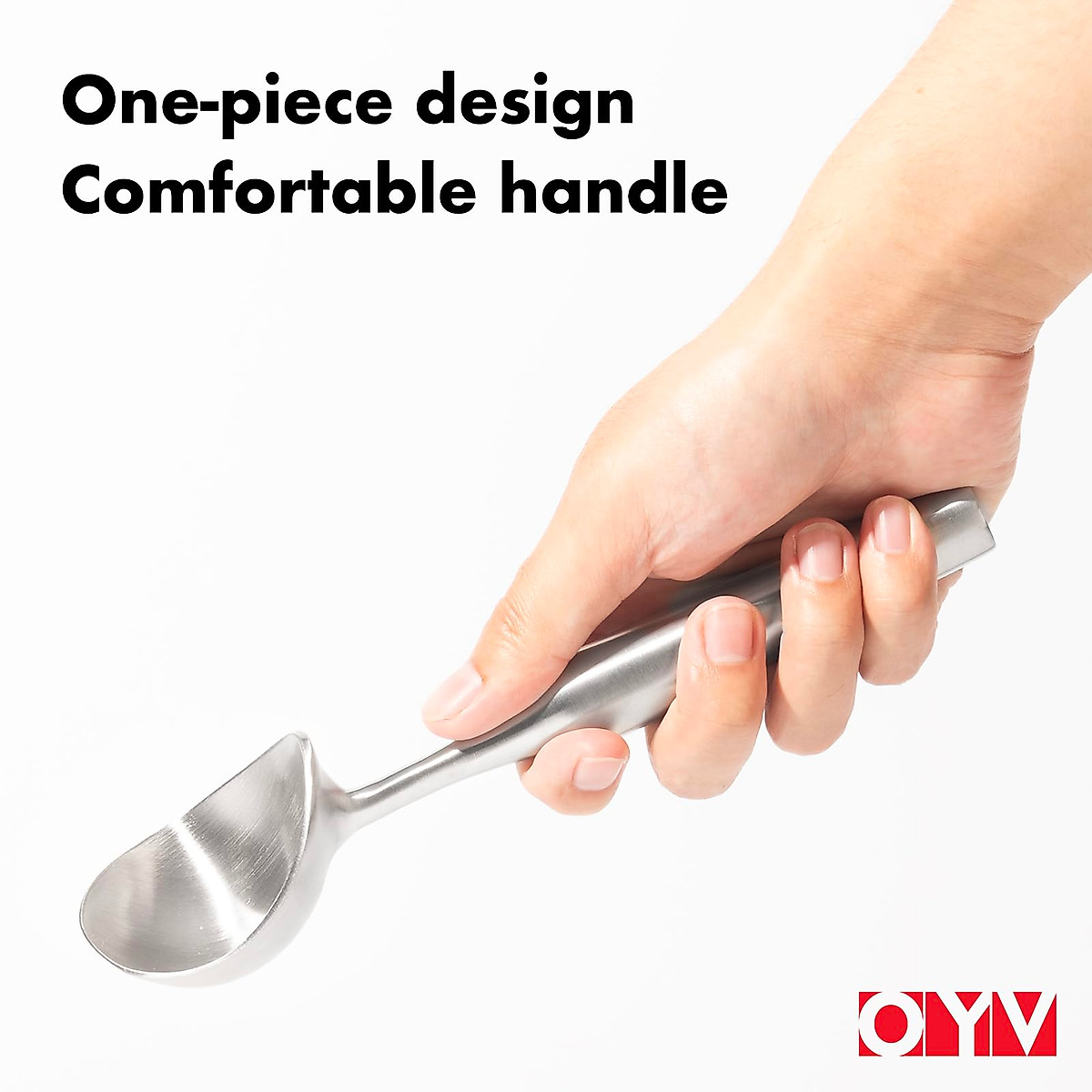 OYV Stainless Steel Ice Cream Scoop, Ergonomically Designed Handle for Comfort, Heavy Duty Ice Cream Scooper, One-Piece Design Ice Cream Scoops, Dishwasher Safe.