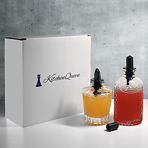 Kitchen Queen Syrup Bottles Set of 2 - Glass Dispensers with Leak-Proof Lids and Pour Spout - Perfect for Coffee Syrups, Honey, Condiments, and Olive Oil