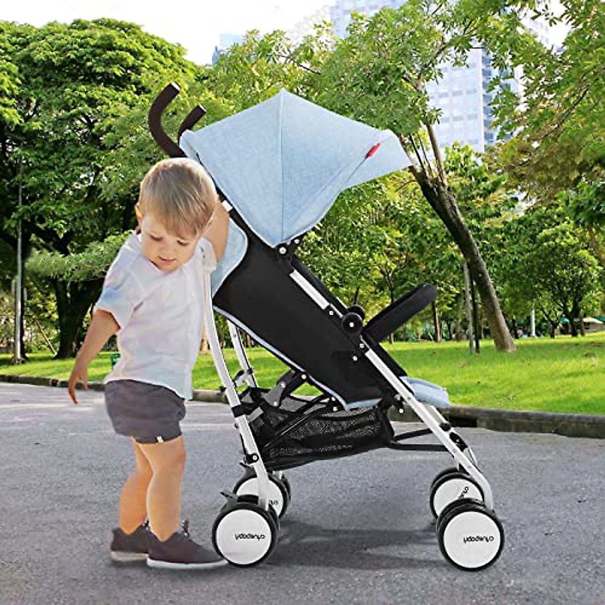Umbrella Baby Stroller Lightweight Compact Stroller All Terrain Convenience Carriage Stroller Travel Tall Pram for Toddler Big Kids Single Stroller (Azure)