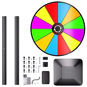 24" Prize Wheel - Dual Use Tabletop or Height Adjustable Floor Stand Heavy Duty Spinner Wheel of Fortune with 12 Slots & Dry Erase & Eraser for Carnival, Trade Show, Fortune Spinning Game