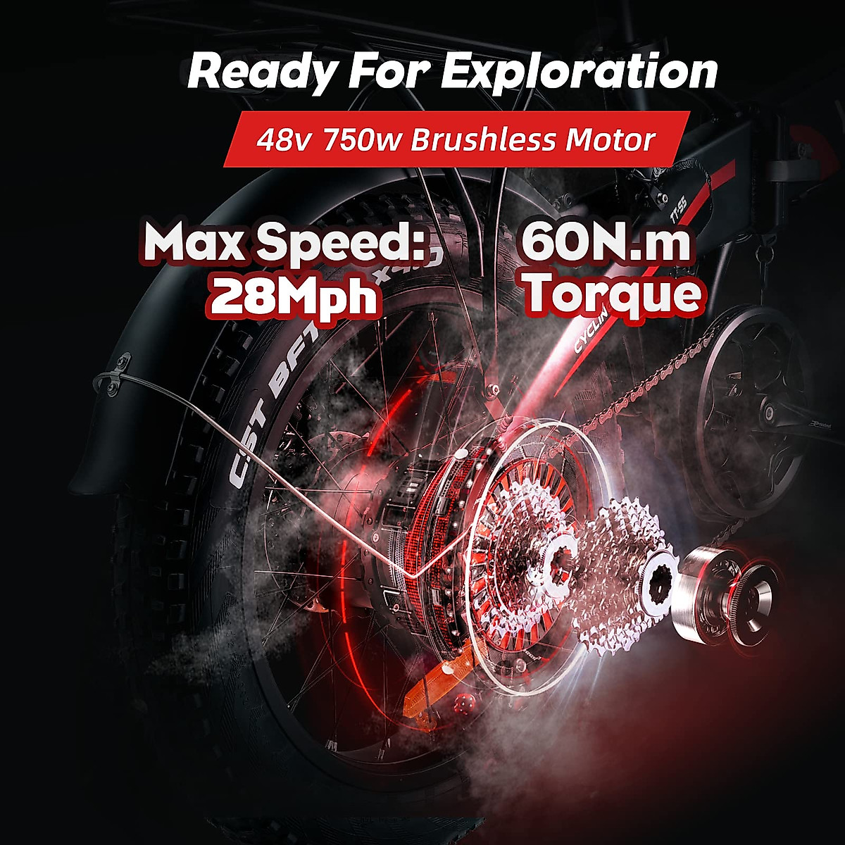 Folding Electric Bike for Adults, GELEISEN 750W(Peak1000W) Electric Mountain Bike, 48V 13Ah Removable Battery Up to 54 Miles, 28Mph 20"x4.0 Fat Tire Ebike, Professional 7 Speed Gear, UL2849 Certified