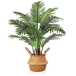 MOSADE Artificial Palm Tree 37”Fake Potted Areca Palm Plant with Handmade Seagrass Basket, Perfect Faux Tree Home Décor for Indoor Outdoor Office Porch Balcony Bedroom Bathroom Gift