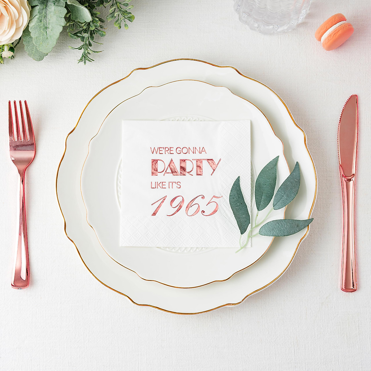 Crisky 60th Birthday Cocktail Napkins Rose Gold for Women 60th Birthday Party Decorations for Cake Dessert Berverage Table, 60th Birthday Party Supplies,50 Pcs Disposable Napkins, 3-Ply