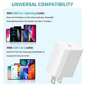 3Pack USB C Charger Block 20W, iGENJUN PD 3.0 Type C Charger Wall Charger USBC Power Adapter Brick Cube Fast Charger for Phone 15/15 Pro/14/13, Galaxy, Pixel, AirPods Pro-White