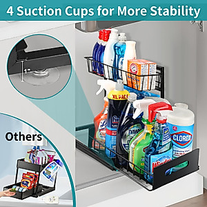 Coyeth Under Sink Organizer, Height Adjustable Metal 2-Tier Pull Out Cabinet Organizer Under Kitchen Sink Organizer, L Shaped Slide Out Sink Shelf, Under Cabinet Storage for Kitchen Bathroom