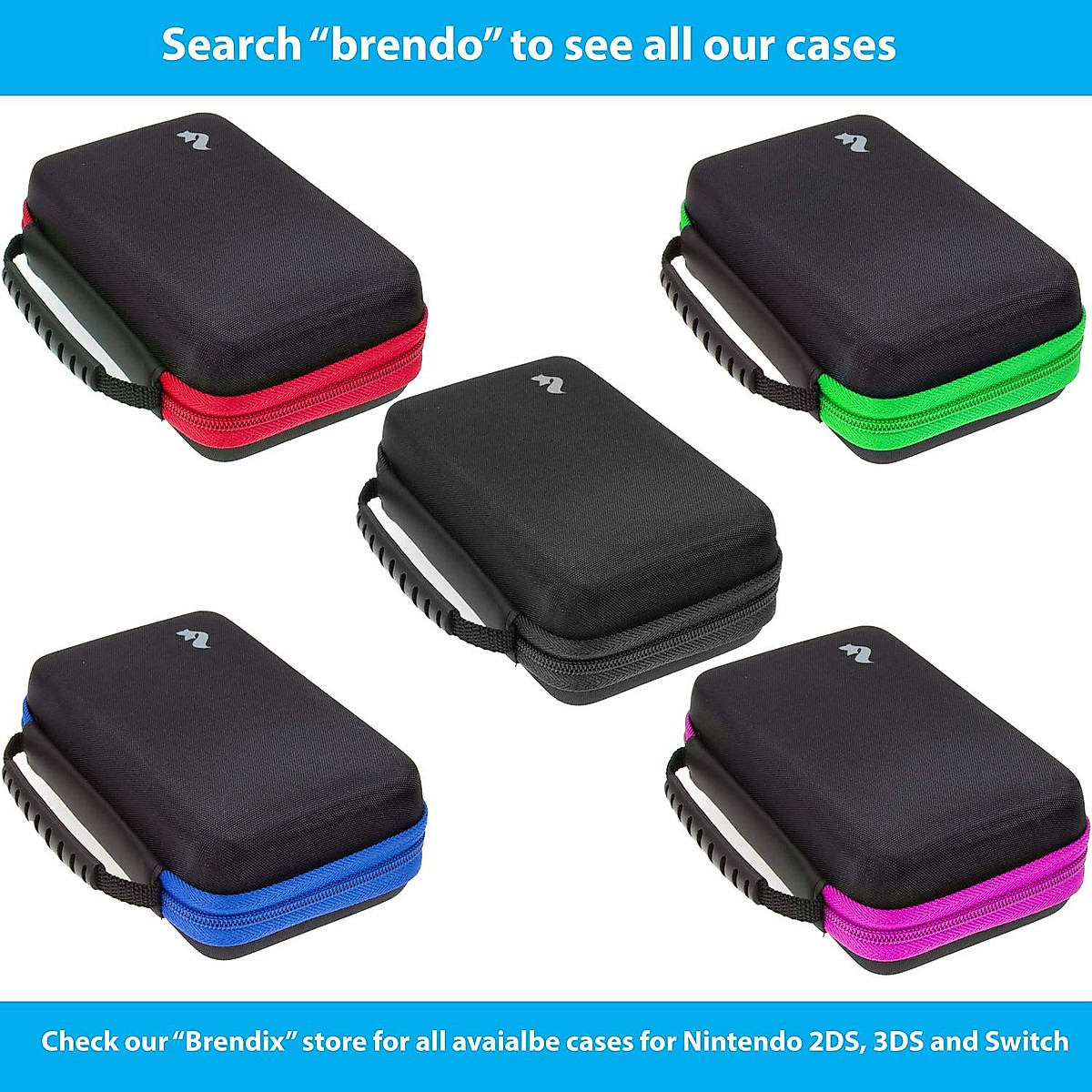 BRENDO 2DS XL Case, 3DS XL Carrying Case for New Nintendo 2DS XL and 3DS XL, 24 Game Cartridge Holders and a Large Stylus - Black/Lime Green