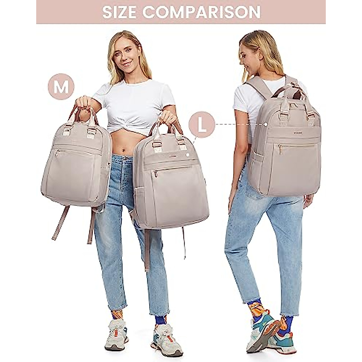 LOVEVOOK Laptop Backpack for Women 17 Inch Travel Backpack Purse, Work Business Computer Bag with USB Port, Large Capacity Waterproof Travel Bags Casual Daypacks, Light Dusty Pink