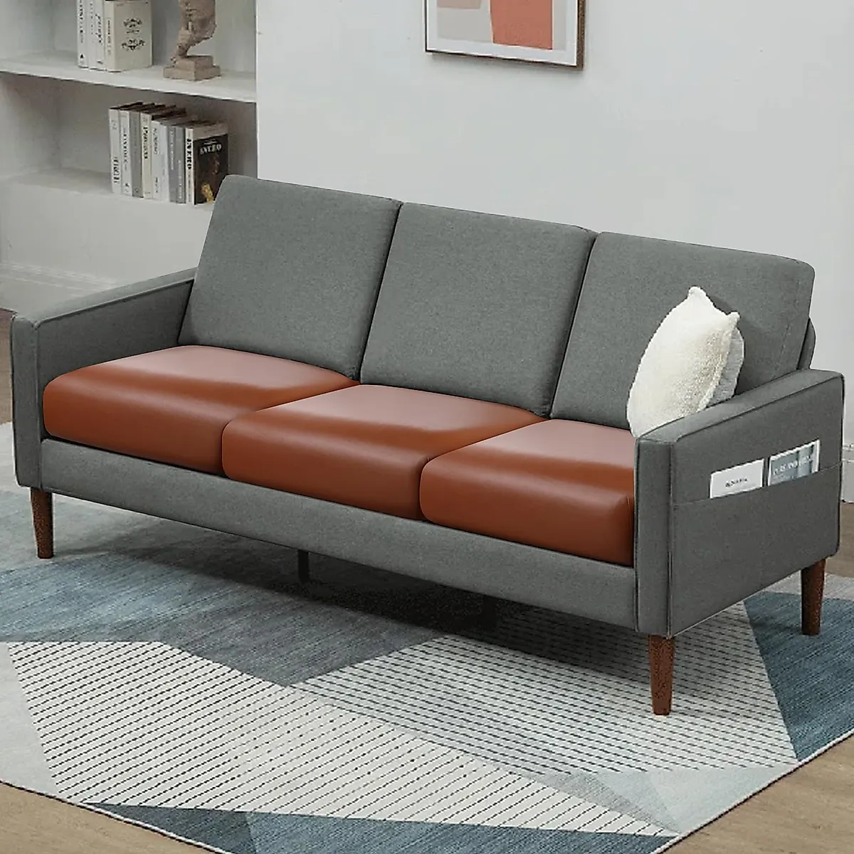 YISUN PU Leather Couch Cushion Sofa Cover, Waterproof Stretch Couch Cushion Slipcovers, Faux Leather Sofa Slipcovers Loveseat Couch Replacement Chair/Furniture Protector,3 Pack,Light Brown