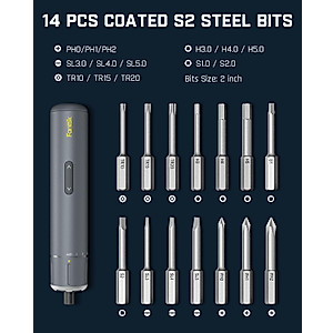 Fanttik S1 Pro 3.7V Electric Screwdriver, Power Screwdriver, 14 S2 Steel Bits, 3 Torque Settings, Max 6 N.m, 2000mAh Battery, LED Light, 1/4''Hex, Cordless Screwdriver for Furniture/Desktop Computer