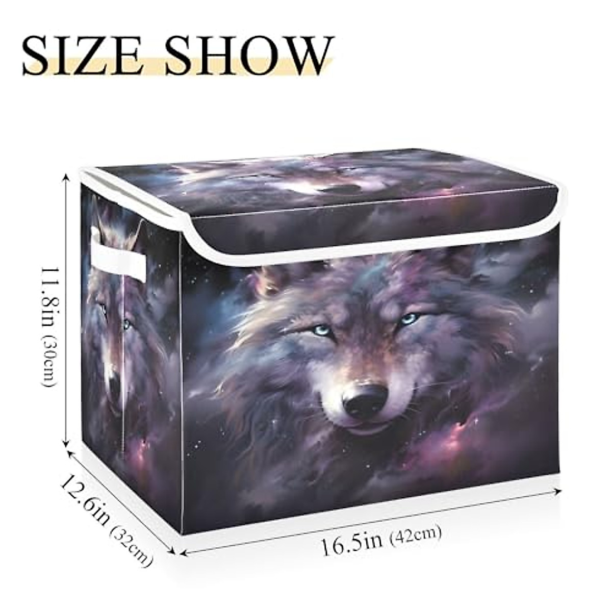 ALAZA Wolf Galaxy Space Storage Bins with Lids,Fabric Storage Boxes Baskets Containers Organizers for Clothes and Books