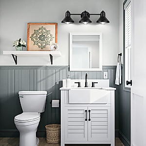 Bathroom Light Fixtures, 3-Light Vanity Light Over Mirror, Matte Black Metal Bathroom Light, Modern Farmhouse Rustic Industrial Indoor Wall Mount Lighting Sconce for Living Room Cabinet Hallway