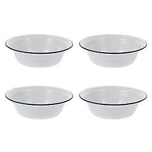 Hemoton 4pcs Vintage Style White Enamel Mixing Bowl with Black Trim Enamelware Metal Large Classic Round Salad Serving Bowl Soup Basins 20cm