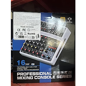 BOMGE 6 Channel Audio Sound Mixer - Professional Digital DJ Mixing Console for Live Streaming, Karaoke and Stereo Recording - With PC Computer Record Playback/Bluetooth/MP3/USB/48V /16 DSP Echo