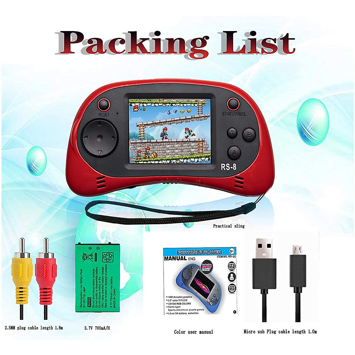 MJKJ Portable Handheld Game Console for Kids, Mini Travel Game Console 2.5-Inch LCD Screen Built-in 200 Classic Game Handheld Video Console Supports AV/TV, Game Boy Favorite (Red)