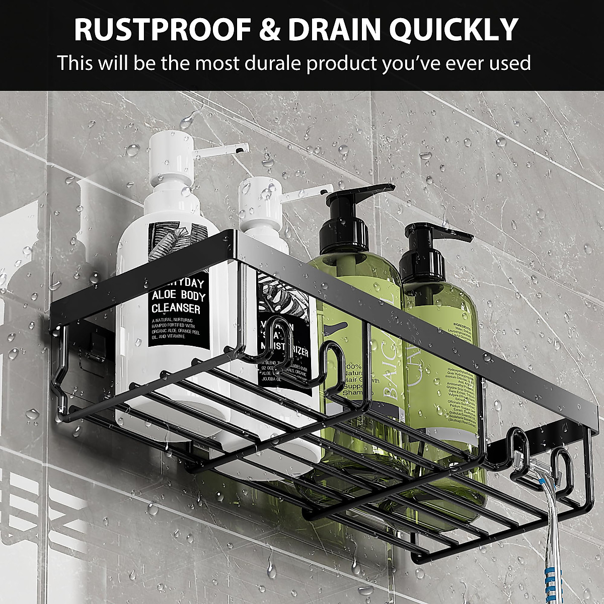 Moforoco Shower Caddy Shelf Organizer Rack(2Pack), Self Adhesive Black Bathroom Shelves Basket, Home Wall Shower Inside Organization and Storage Decor Rv Accessories, First Apartment Essentials