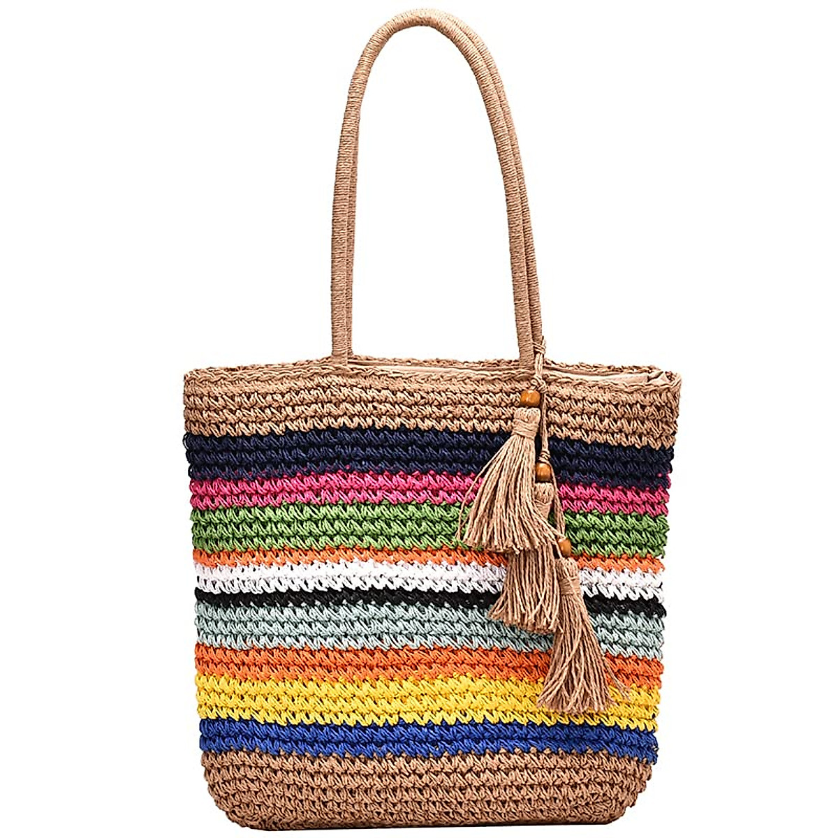 Shopping Female Large Capacity Tassel Tote Bag Shoulder Crossbody Ins Woven Handbag Multicolor