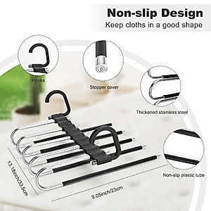 Hangers Space Saving 5 Tier Pant Hangers, Abarackie Space Saving Hangers, Closet Organizers and Storage for Pants Jeans Skirts Scarf Legging, Anti-Slip, Plastic Hooks, 2 Packs, Black