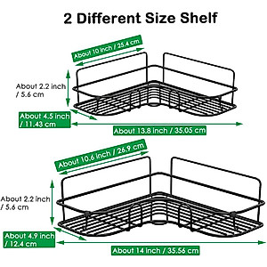Benzoyl Adhesive Corner Shower Caddy Shelf, No Drilling Rustproof Bathroom Basket with Movable Hooks, Shower Shelf Wall Mounted Organizer for Bathroom, Toilet, Kitchen, Dorm, 8 Pack, Black