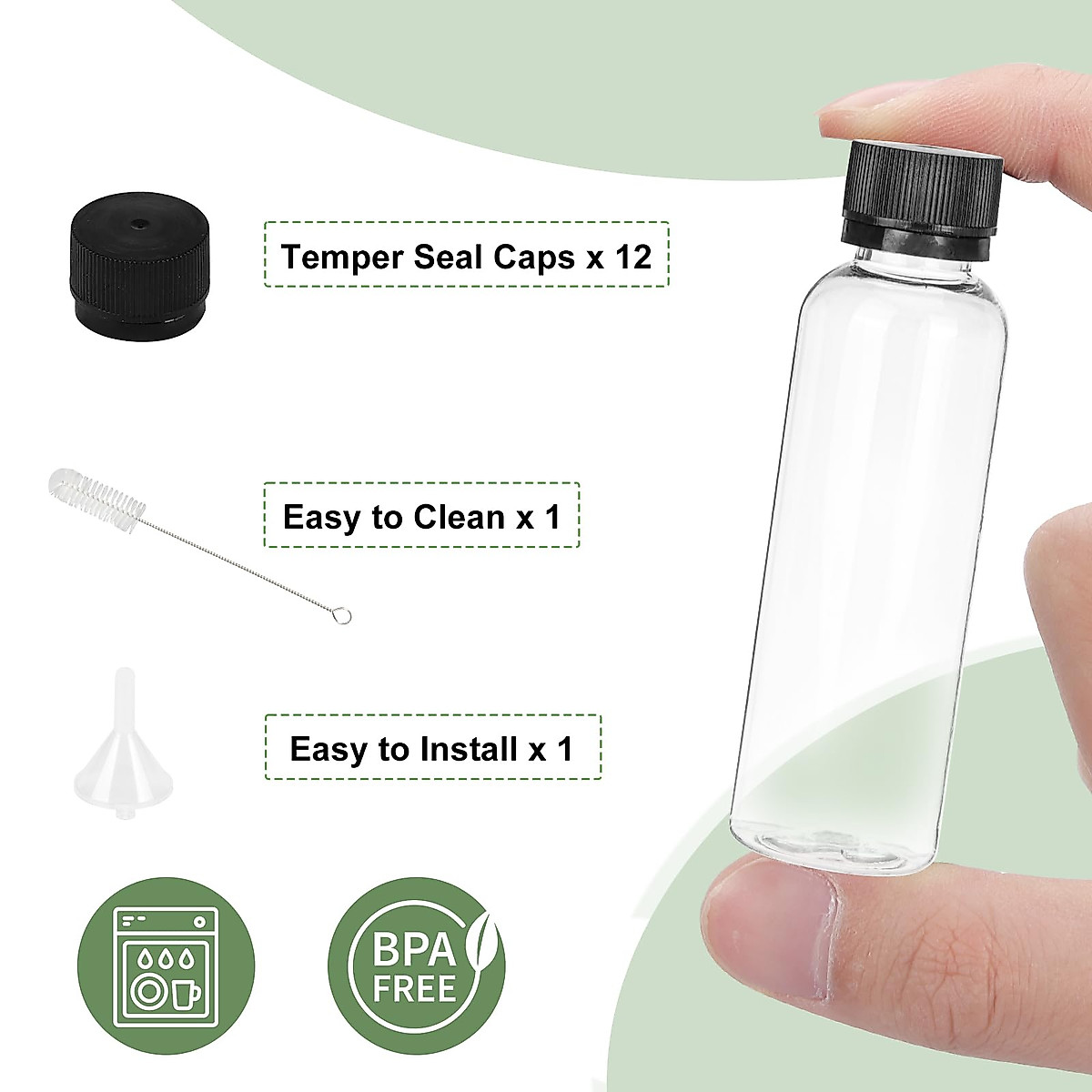 Moretoes 2oz Shot Bottles with Caps, 12pcs Plastic Juice Bottles, Reusable Leak-proof Containers with Cap for Juices, Ginger Shot, Smoothie and Other Liquids