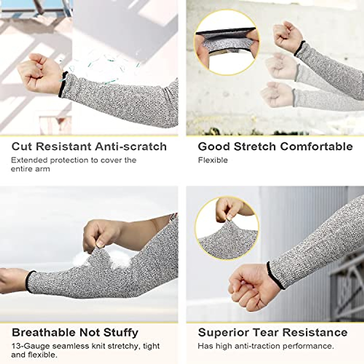 IEOVO Protective Arm Sleeves, Level 5 Protection Cut Resistant Sleeve, Anti Abrasion Arm Protectors Cut Heat Resistant Sleeve Safety Arm Guard for Garden Kitchen Farm (Grey)