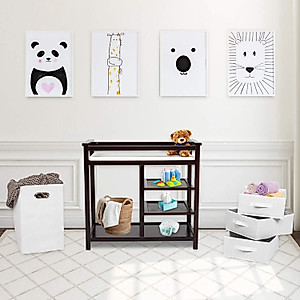 Kinquat Baby Changing Table w/Drawers and Hamper Bag - Changing Table Station, Changing Table Dresser, Changing Table Topper for Baby and Mom, Cherry