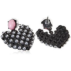 Betsey Johnson Faux Pearl Heart Drop Earrings