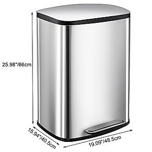 GarveeHome 50L/13Gal Heavy Duty Hands-Free Stainless Steel Kitchen Trash Can, Commercial Rectangular Kitchen Waste Bin, with Soft Close Lid & Inner Liner, Fingerprint-Resistant