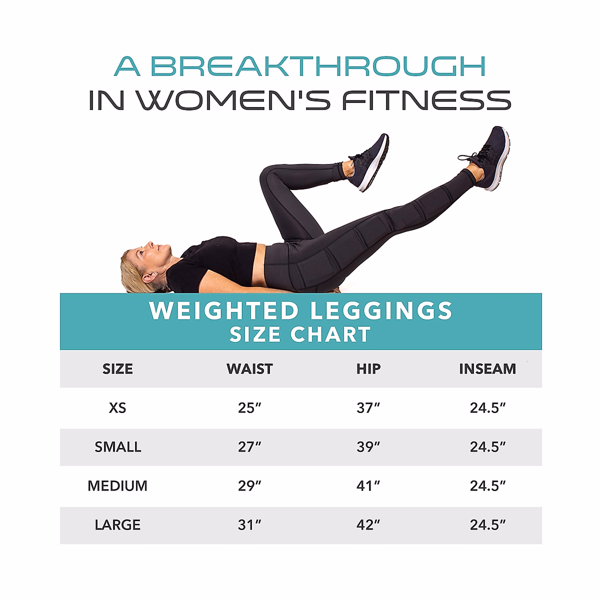 Challenge Weighted Workoutwear - Weighted Workout Leggings for Women, High Waisted Leggings w/ 5 Weight Enclosures On Each Leg, ⅛” Thick Flexible Weights, Yoga Pants Holds 2.5 Lbs, Black, L