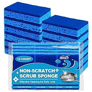 Non-Scratch Scrub Sponges Kitchen 12pcs,Safe on Non-Stick Cookware,Dual Sided Cleaning Sponges for Kitchen,Household,Bathroom and More