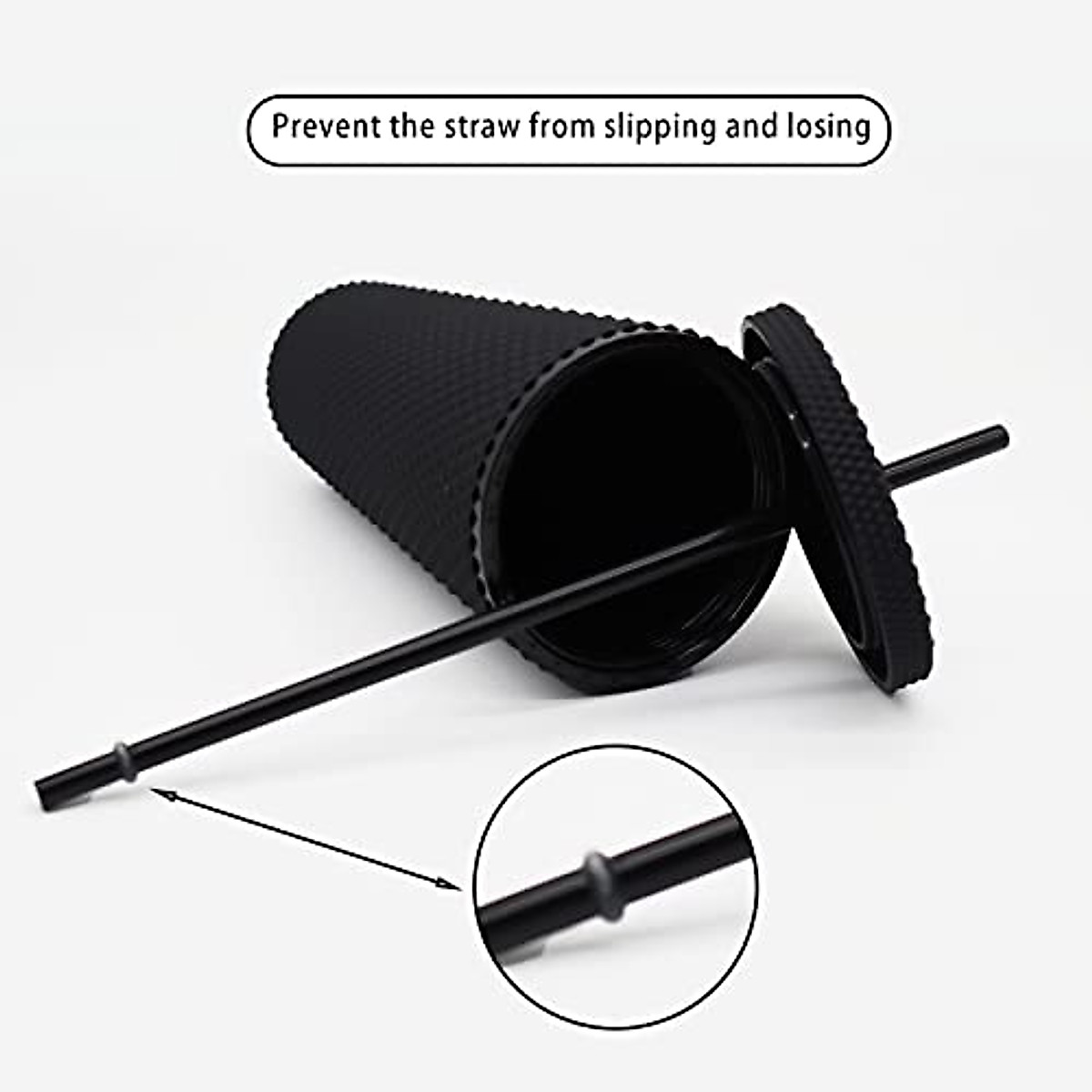 AQUAPHILE 24Oz Matte Studded Tumbler with Reusable Straw and Leak Proof Lid Water Cup Travel Mug Coffee Ice Water Bottle Double Walled Insulated Tumbler BPA Free(Black)