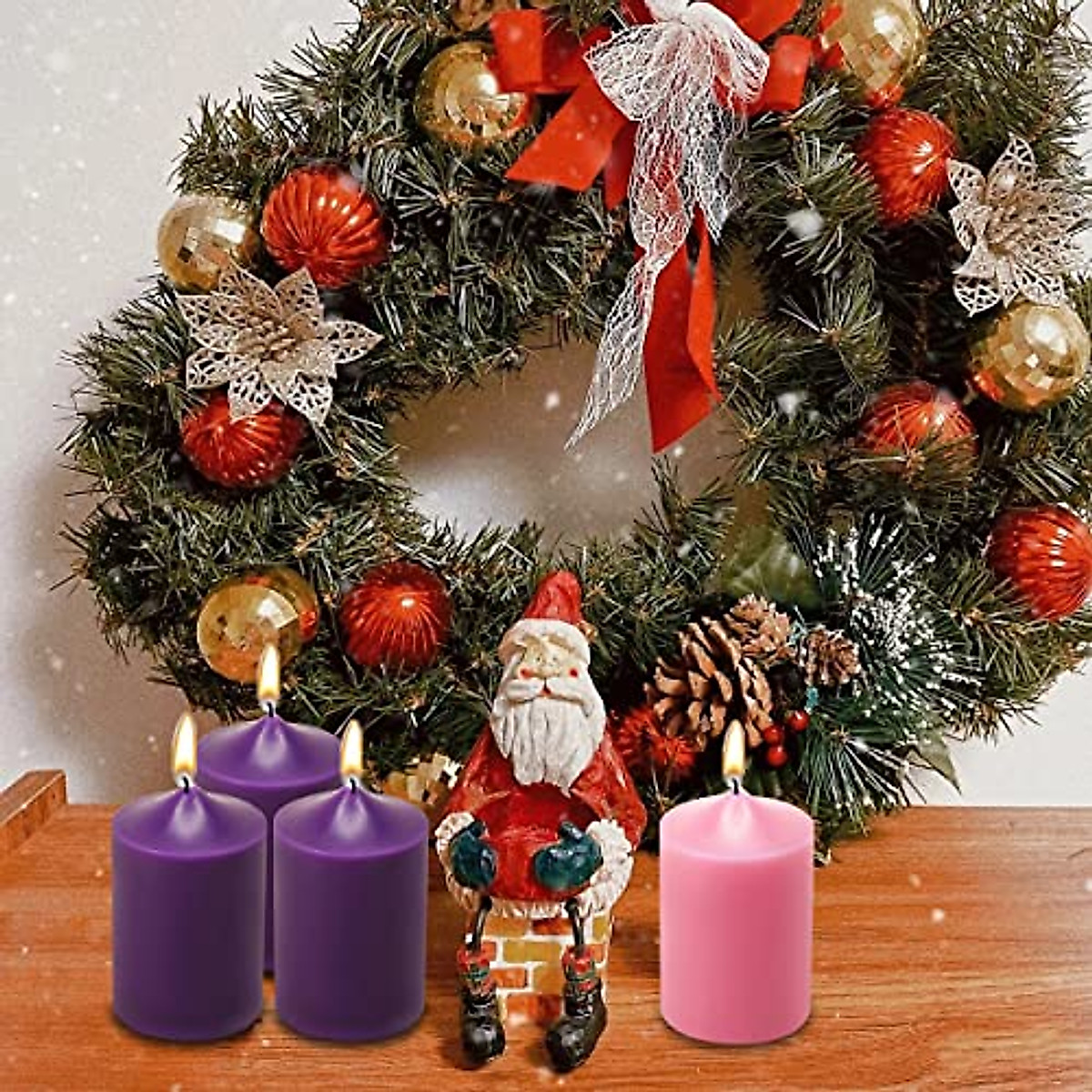 HOSVOT 2x3 Pillar Candles, Advent Candles Set of 4, Purple Pillar Candles, Unscented Advent Wreath Candles for Christmas, Home Decor, Celebration
