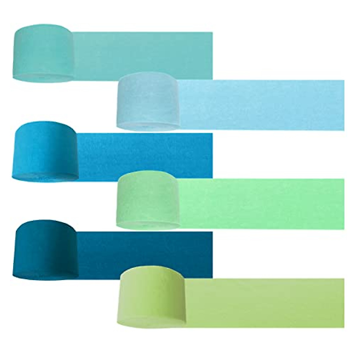 InnoFun Birthday Party Crepe Paper Streamers Decoration,Colored Streamer Backdrop,Blue,Pastel Blue,Green and Lime,6 Rolls 492ft(1.8 Inch x 82 Ft/Roll)