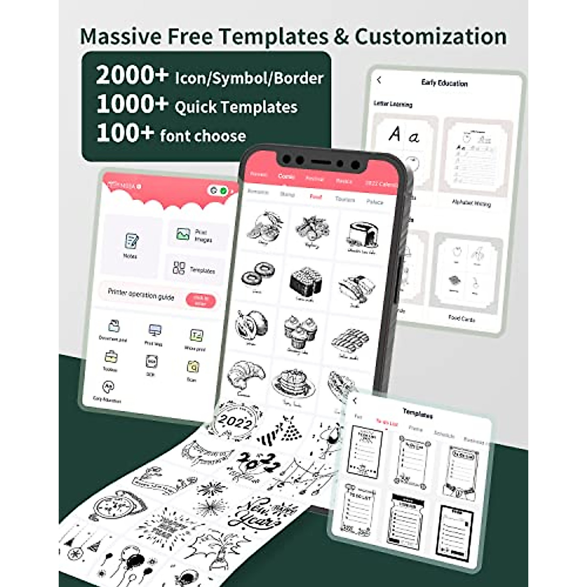 Memoking Thermal Mini Printer - 3" Photo Sticker Printer Machine with Tape 1Roll, M03AS Inkless Bluetooth Printer for Phone&Pad, HD 305DPI Mini Sticker Maker Machine Printer for Photo,Note,Memo Labels