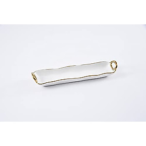 Pampa Bay Titanium-Plated Porcelain Golden Handles Cracker Tray, 14.25 x 3.25 x 2in