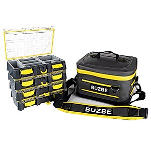 BUZBE Swarm 15 Modular Tackle Bag, Premium Waterproof Tackle Bag, Customizable Fishing Tackle Bag, Compact Dry Bag, Saltwater Fishing Tackle Bag, Grey and Yellow