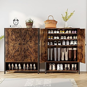 Homeiju Shoe Cabinet with Doors and Shelves,24 Pairs Entryway Shoe Storage Cabinet with Adjustable Shelves,6-Tier Free Standing Shoe Organizer Cabinet for Entryway (Rustic Brown)