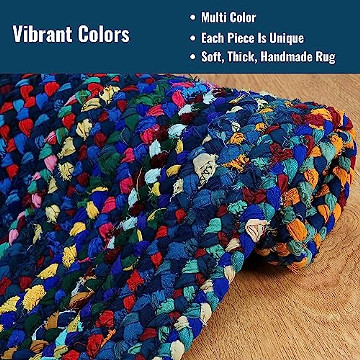 Homespice Hand Made Cotton Chindi Rugs 4x6 Feet Oval Braided Rugs, Reversible Area Rugs, Braided Multi Color Chindi Cotton Area Rugs, Bohemian Area Rugs for Living Room and Bedroom (Blue - 4' x 6')