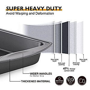HONGBAKE 9x13 Baking Pan, Rectangle Cake Pan, Premium Small Sheet Pan for Oven with Widened Handle, Nonstick and Dishwansher Safe - Dark Grey