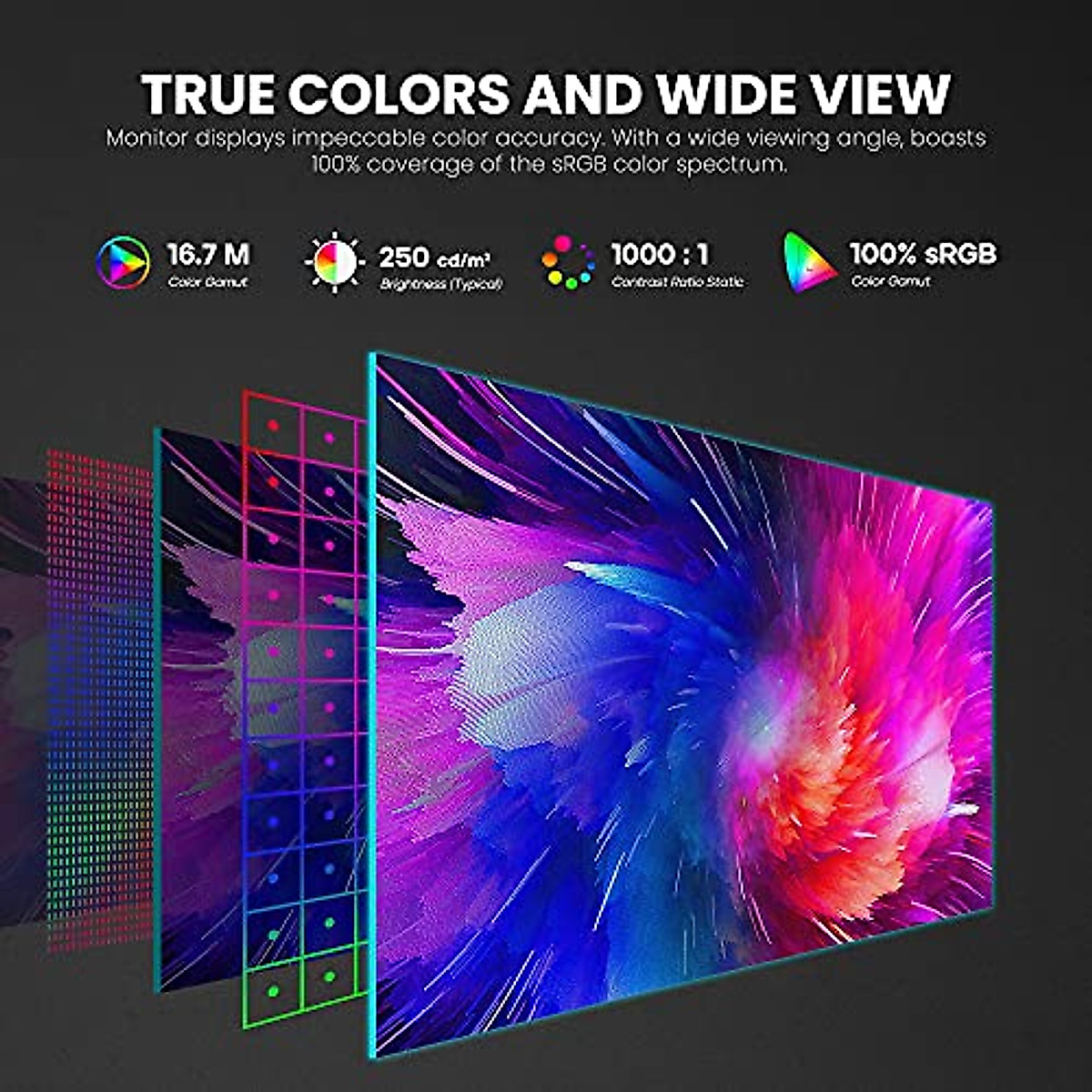 CRUA 27 inch Monitor, 1440P QHD IPS Computer Monitor, 60HZ 100% sRGB, with freesync, Low Motion Blur, Eye Care, HDMI, Dp Port-Support VESA-Black