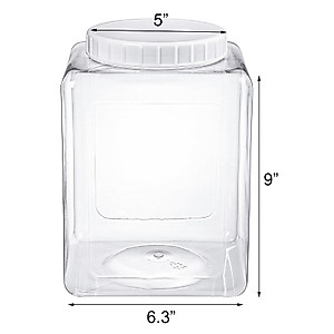 Elsjoy 2 Pack 1.3 Gallon Plastic Jars, Plastic Gallon Containers with Lids, Large Square Plastic Food Storage Jar for Kitchen, Dry Food, Snack